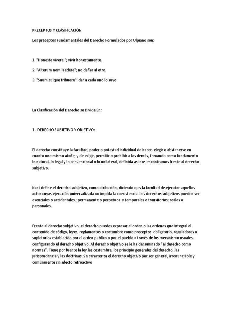 Preceptos y Clásificación | PDF | La Ley natural | Roma antigua