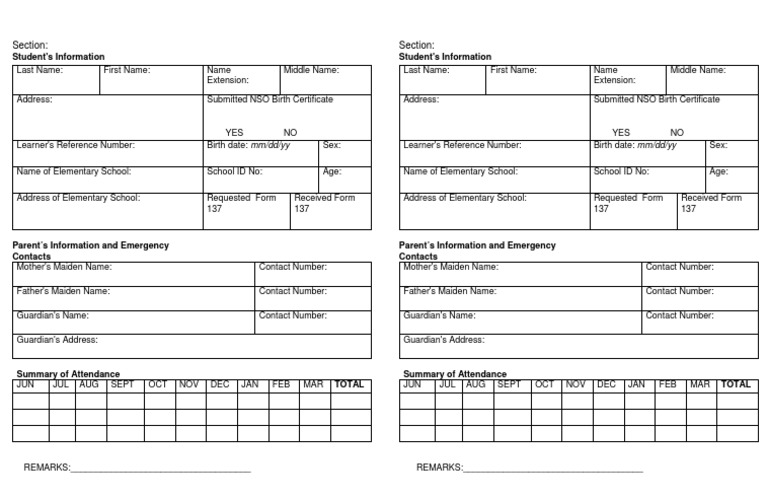 Section: Section:: Student's Information Student's Information | PDF ...