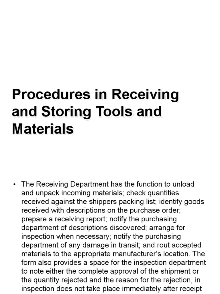 Procedures in Receiving and Storing Tools and Materials | PDF | Receipt ...
