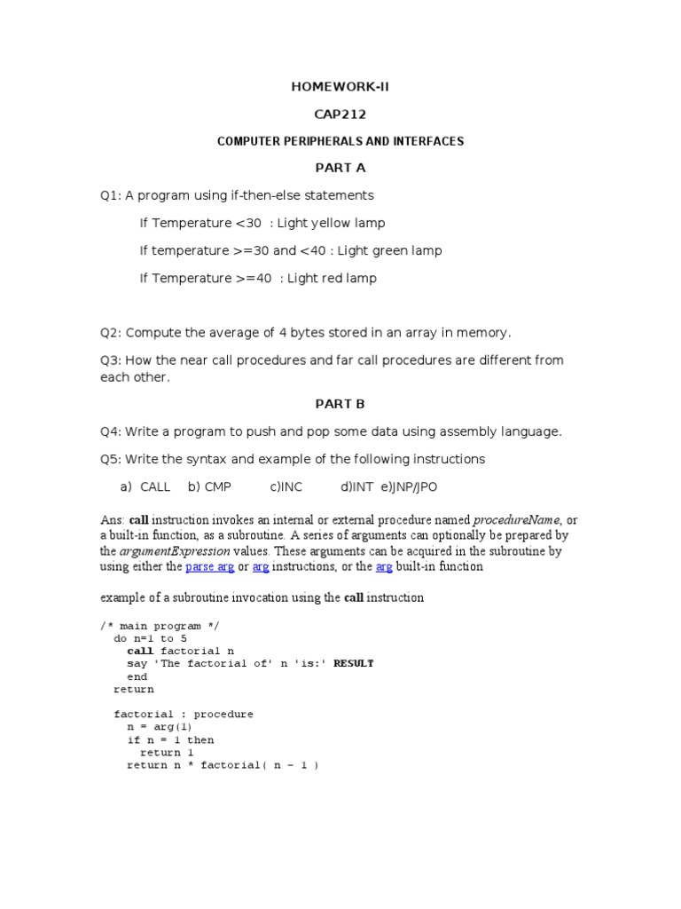 Computer Peripherals and Interfaces: Homework-Ii CAP212 | PDF | Locomotives | Subroutine