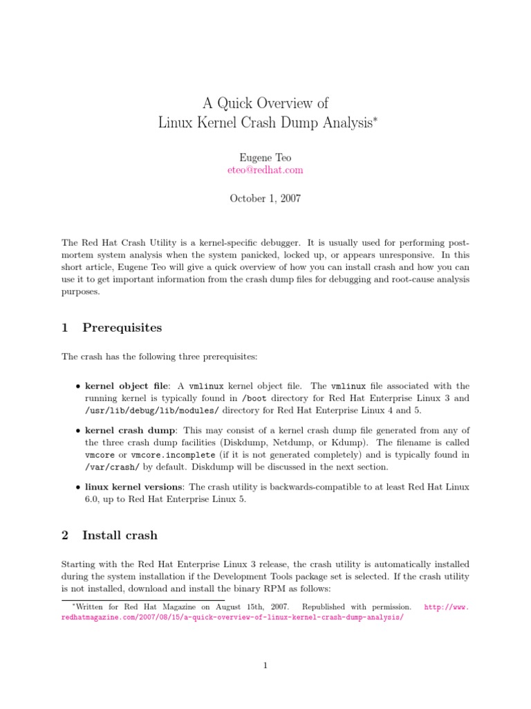 Crash Dump Analysis | PDF | Linux | Unix Crash Dump Analysis | PDF | Linux | Unix