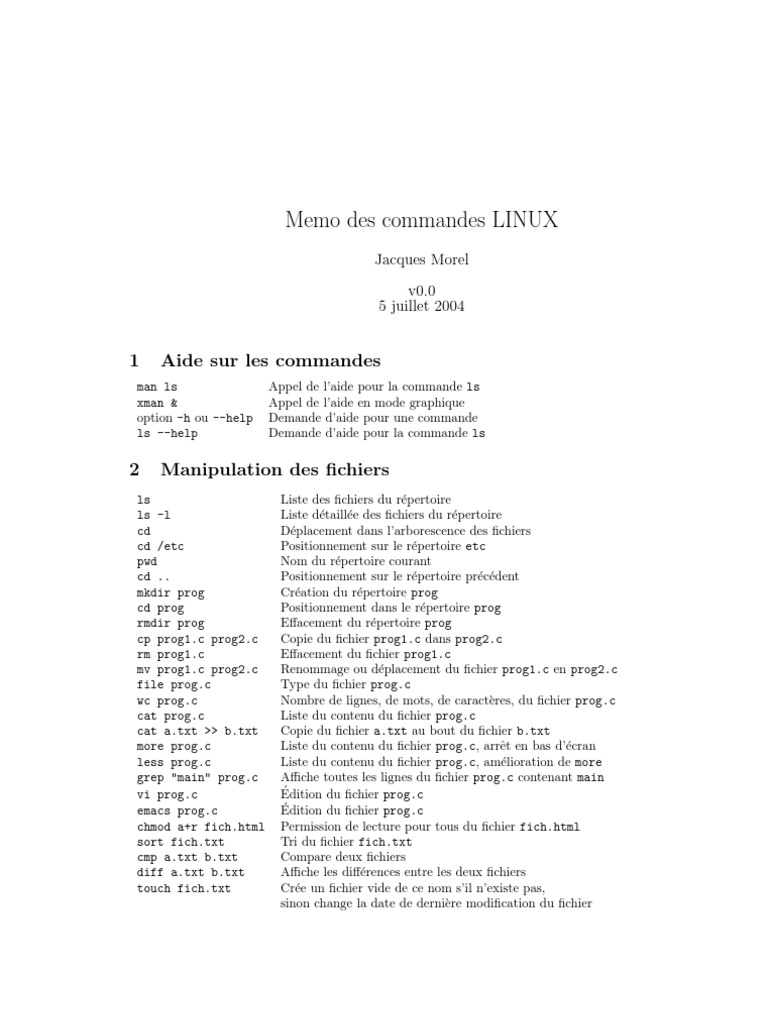Memo Des Commandes LINUX | PDF | C (Langage de programmation) | Fichier texte