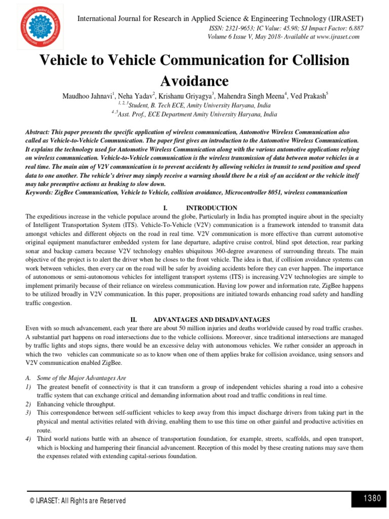 Vehicle To Vehicle Communication For Collision Avoidance | PDF | Microcontroller | Wi Fi