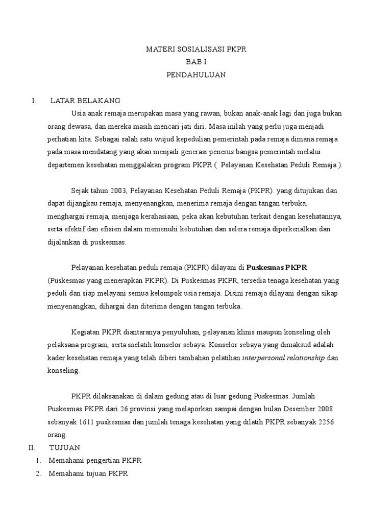 Arti dan Tujuan PKPR untuk Remaja | PDF
