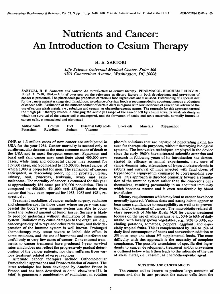 H.E. Sartori - Nutrients and Cancer - An Introduction To Cesium Therapy | PDF | Cancer | Nutrients