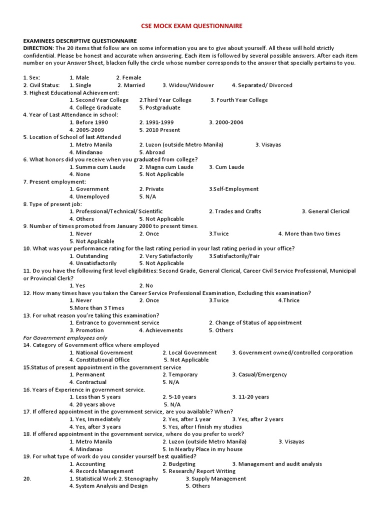 CSE Mock Exam Reviewer LMT | PDF | Dolphin | Shyness