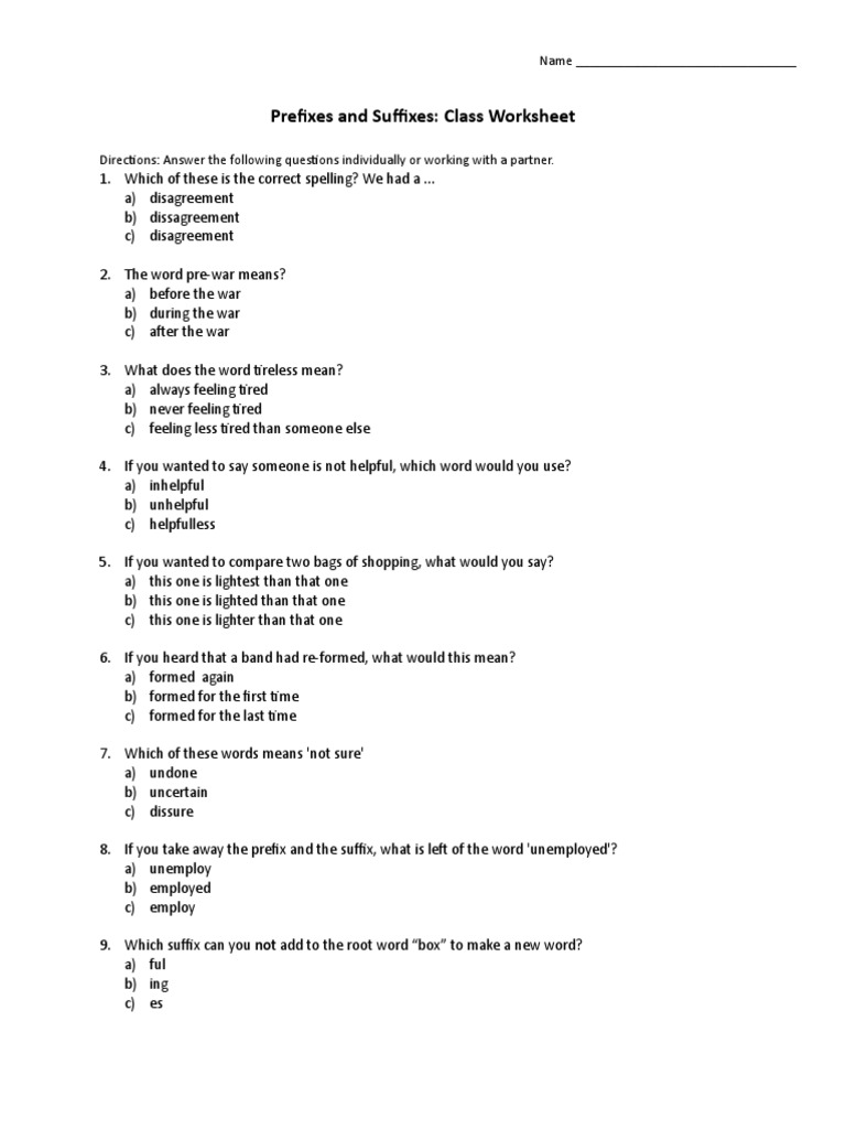 Prefixes and Suffixes Worksheet for Class 6 | PDF | Language Mechanics ...