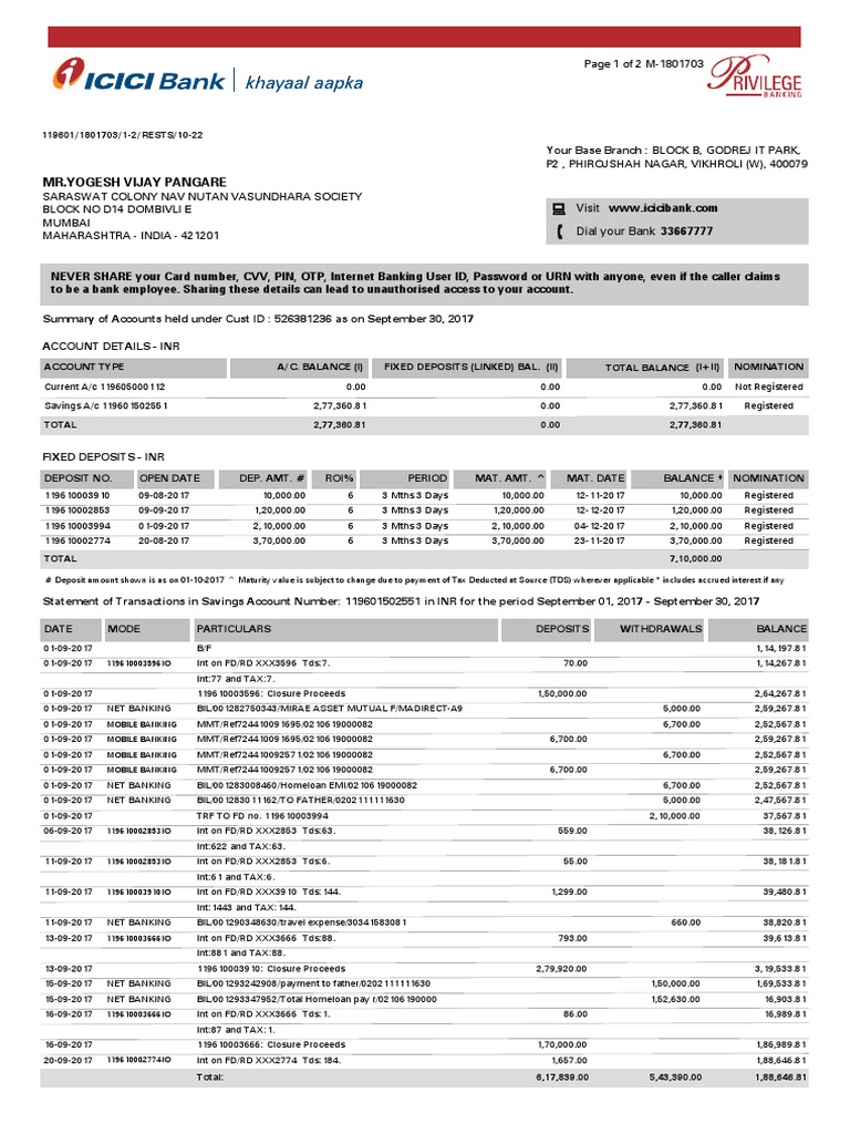 Bank Statement Sept 2017 | Banking | Services (Economics) | Free 30-day ...