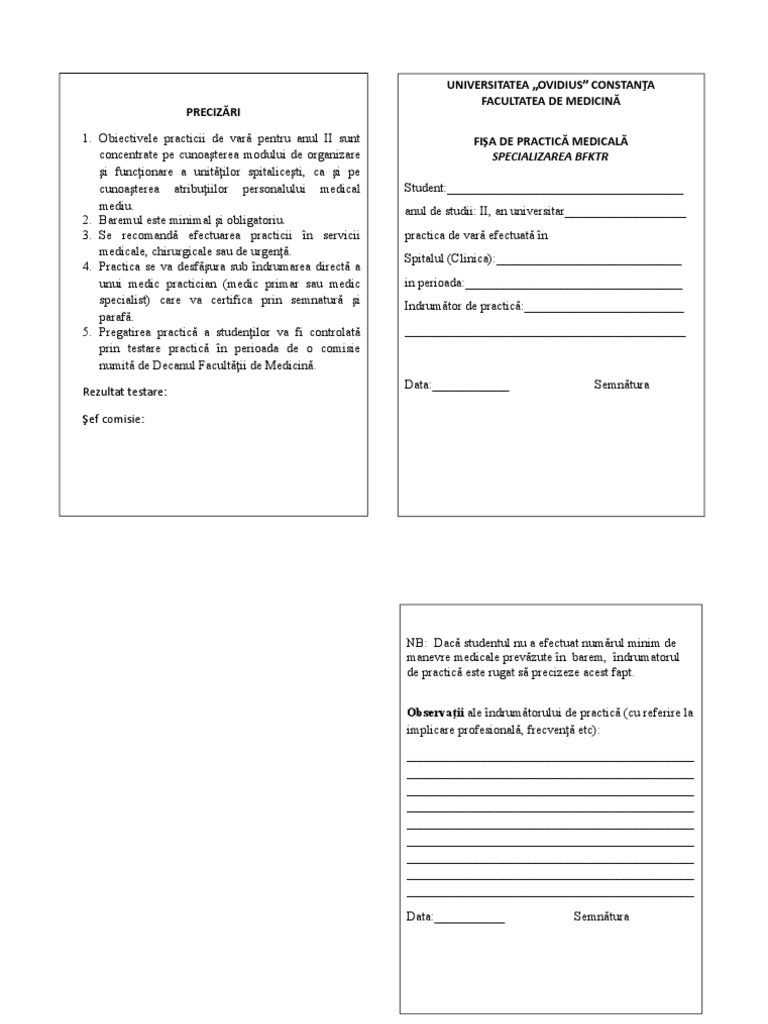 Fisa de Practica de Vara BFKT R 2 | PDF