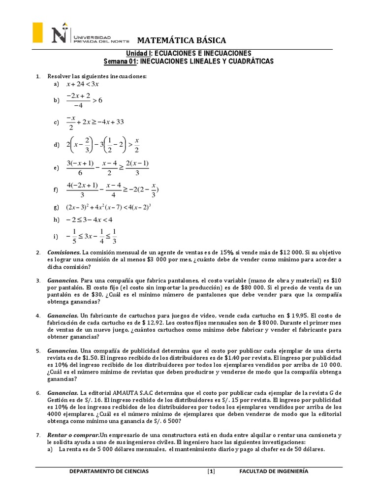 s01 MB Ing 2016 2 Inecuaciones Lineales y Cuadráticas | PDF | Precios | Euro