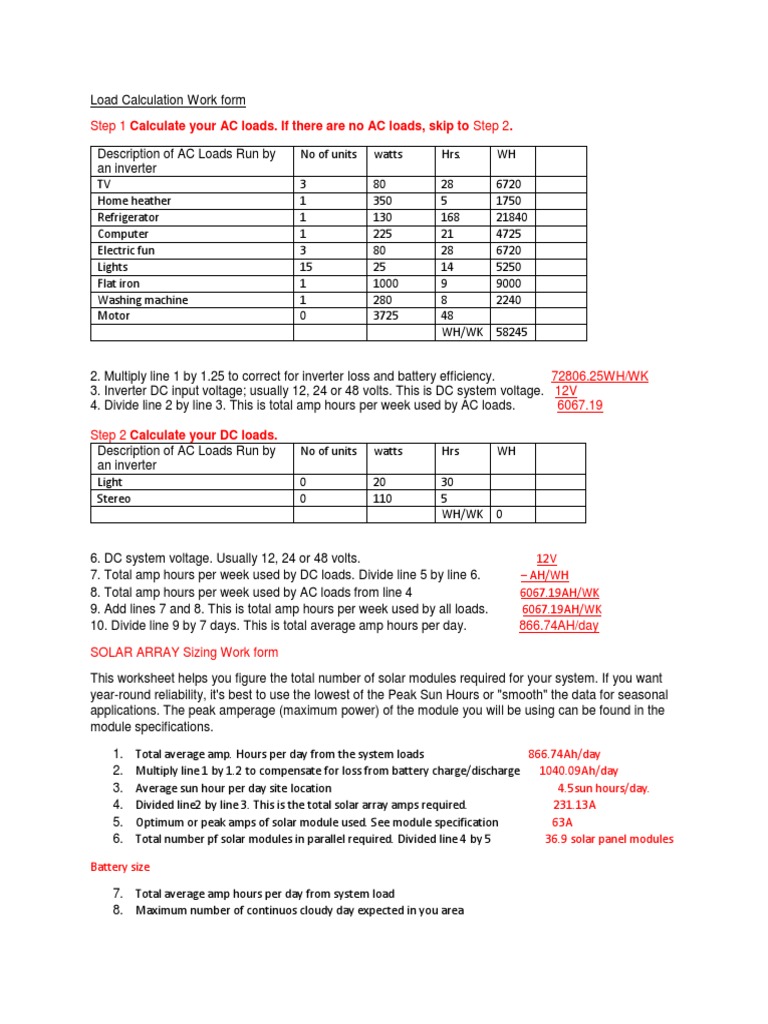 Load Calculation Workform | PDF | Power Inverter | Photovoltaic System