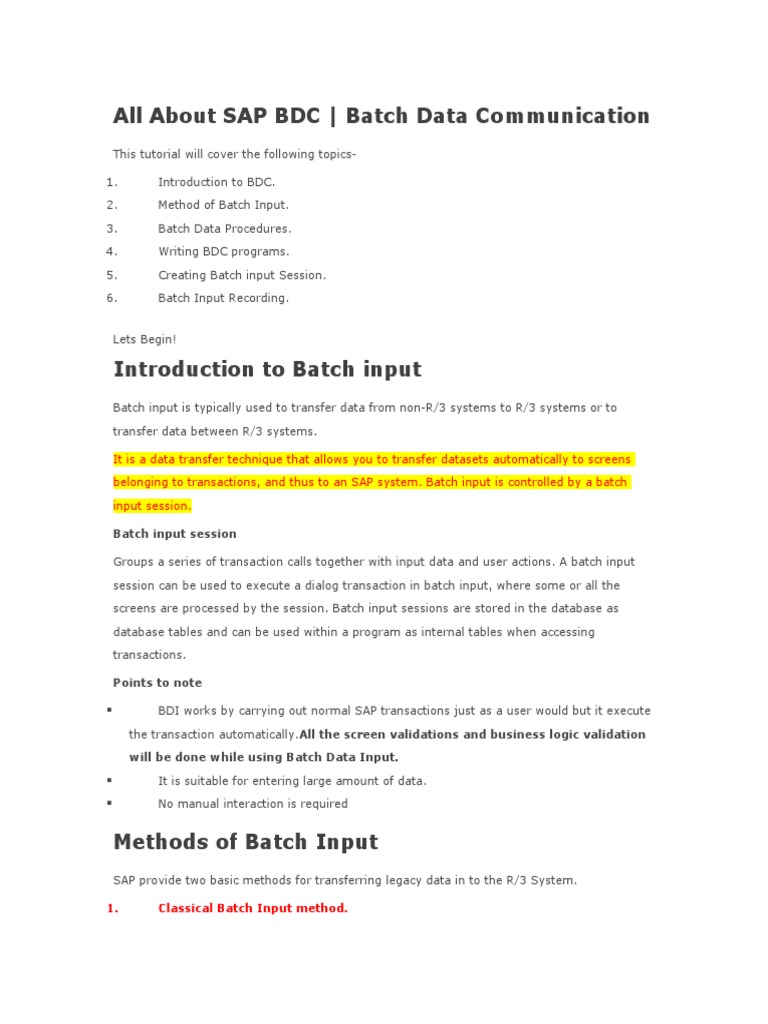 All About Sap Bdc Batch Data Communication Download Grátis Pdf