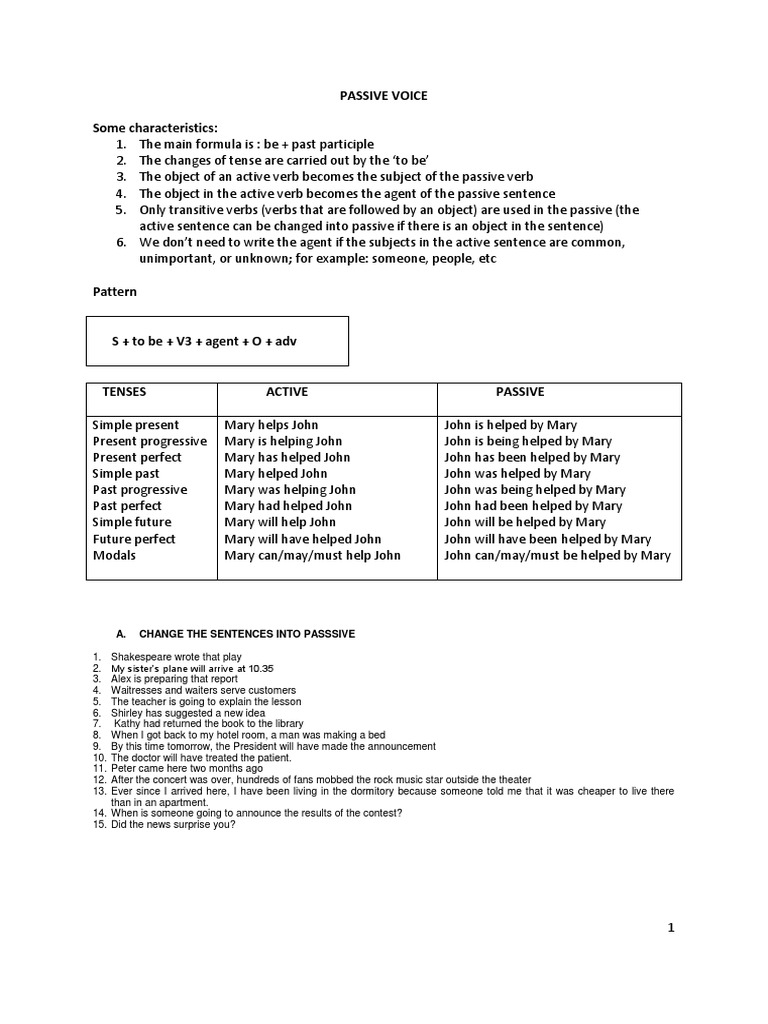 PASSIVE VOICE - Basic Explanation & Exercises | PDF | Onomastics | Grammar
