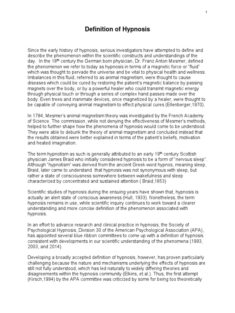 TK Definition of Hypnosis | PDF | Hypnosis | Emergence