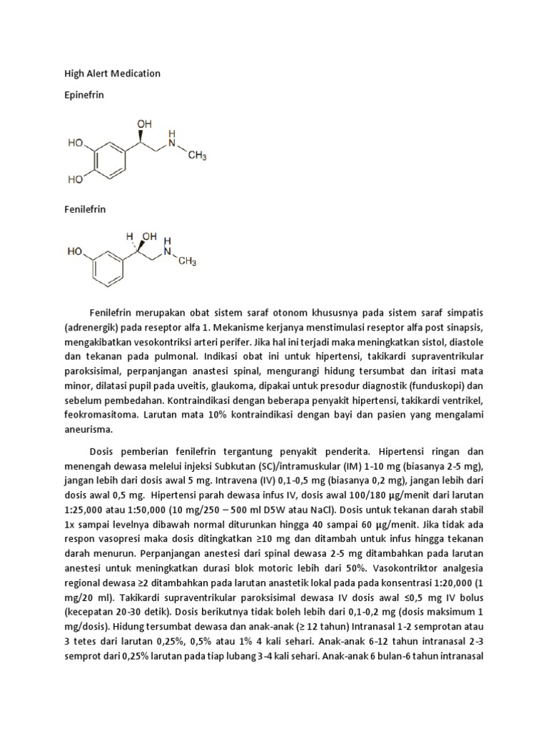 High Alert Medication Fenilefrin Dan Norepinefrin | PDF
