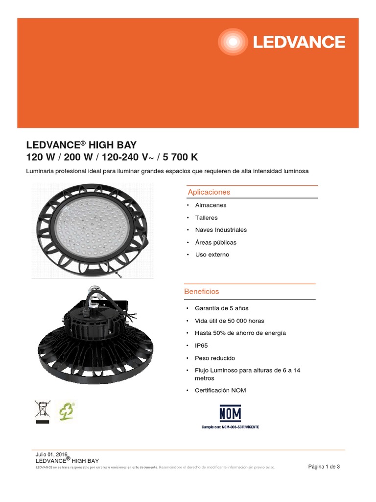 Es - Data Sheet Ledvance Highbay | PDF | Encendiendo | Naturaleza