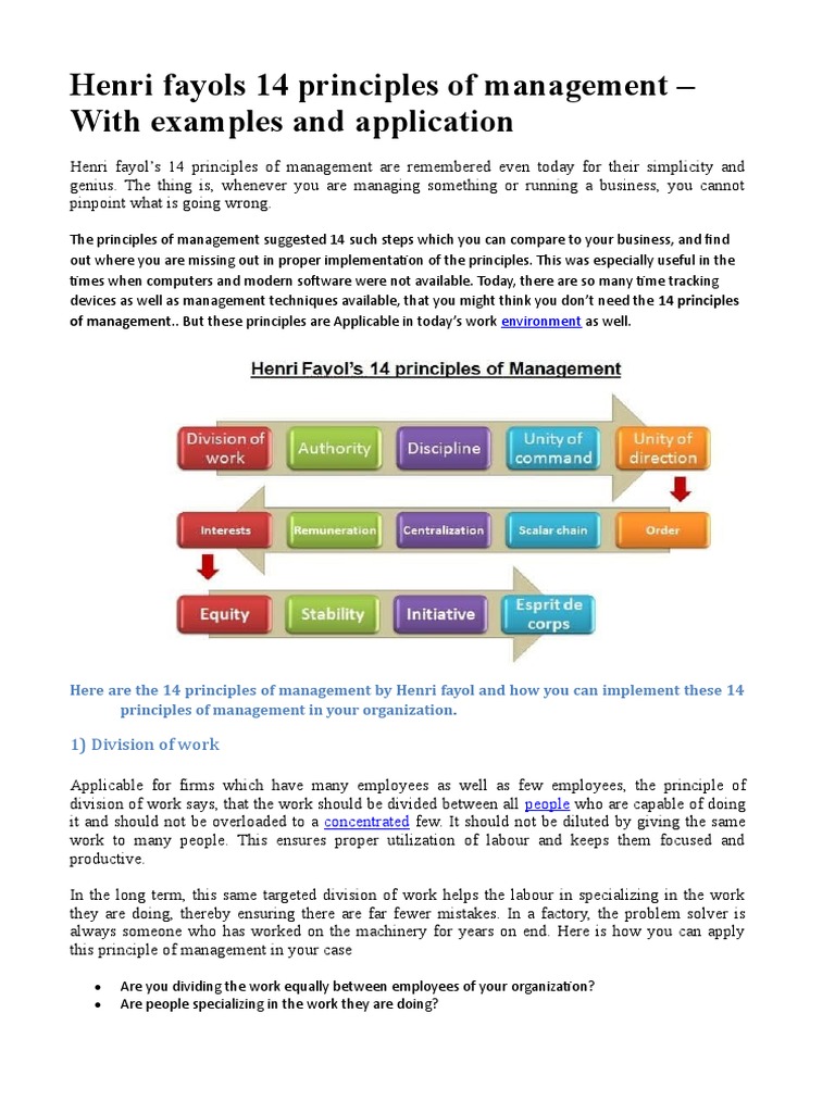 Henri Fayols 14 Principles of Management | PDF | Employment | Motivation