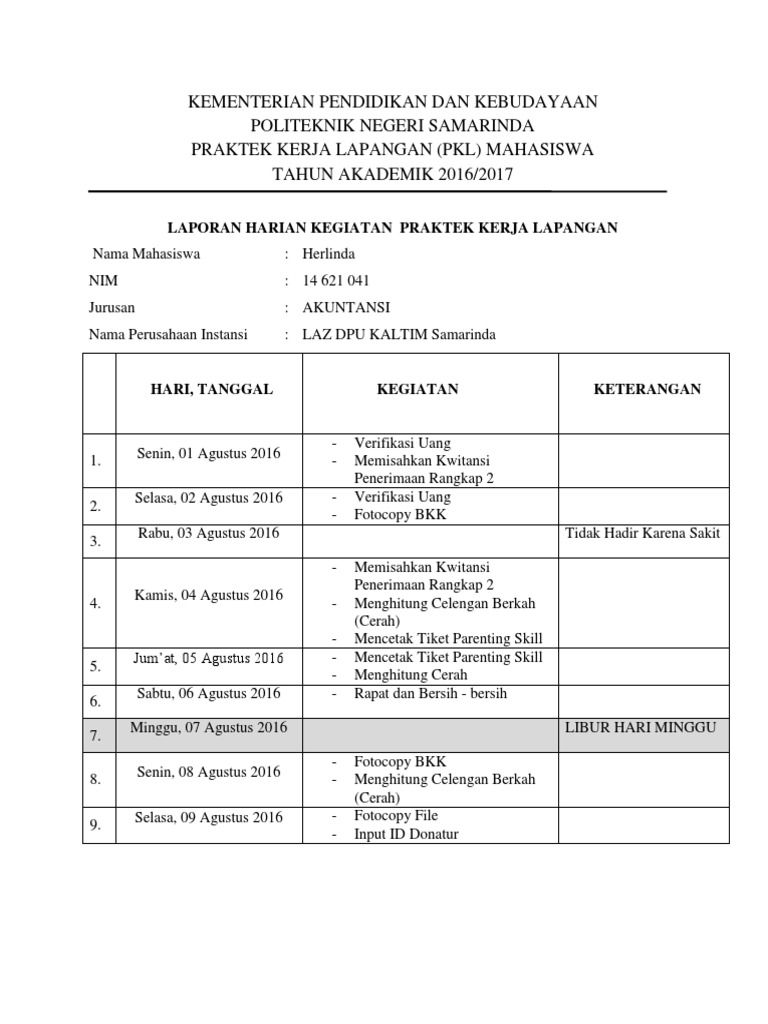 Contoh Kegiatan PKL | PDF