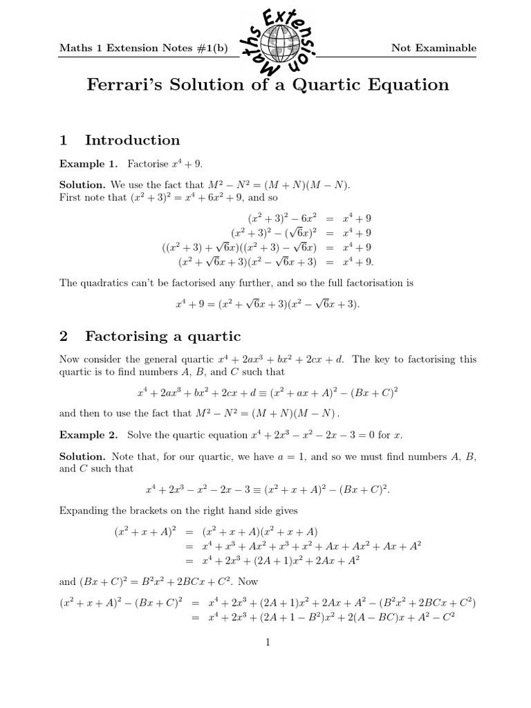 Quartic Formula | PDF | Quadratic Equation | Equations