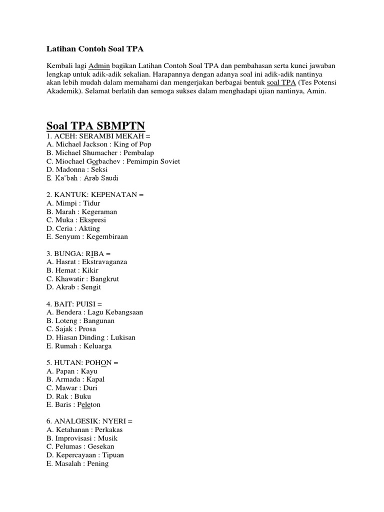 Latihan Contoh Soal TPA | PDF