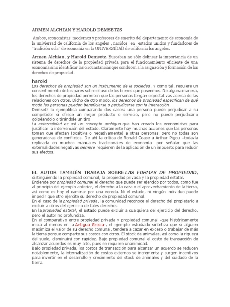 Armen Alchian y Harold Demsetzs Ambos | PDF | Exterioridad | Mercado ...