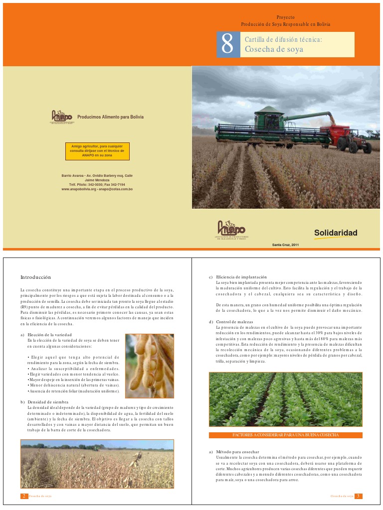 Cartilla 8 Cosecha de Soya | Descargar gratis PDF | Cereales | Haba de soja
