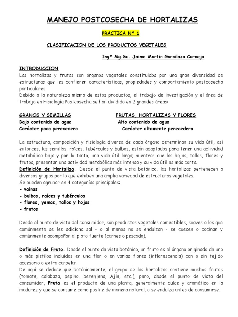 Manejo Postcosecha de Hortalizas Practica 1 | PDF | Fruta | Vegetales