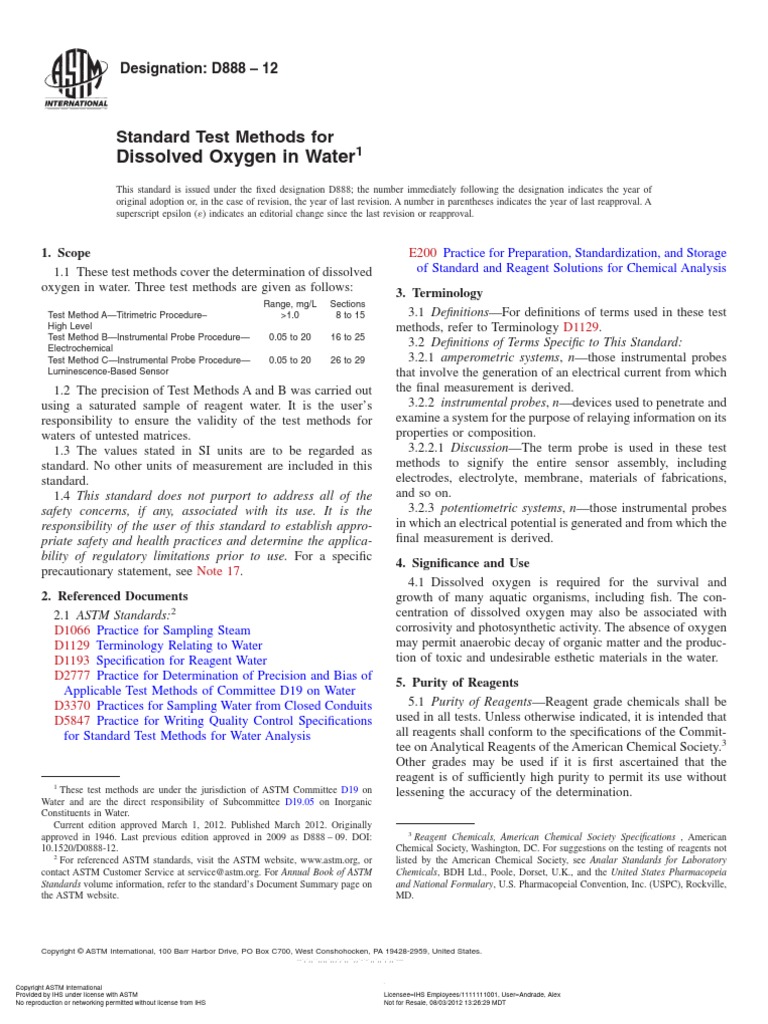 Astm D888-12 | PDF | Titration | Chemistry