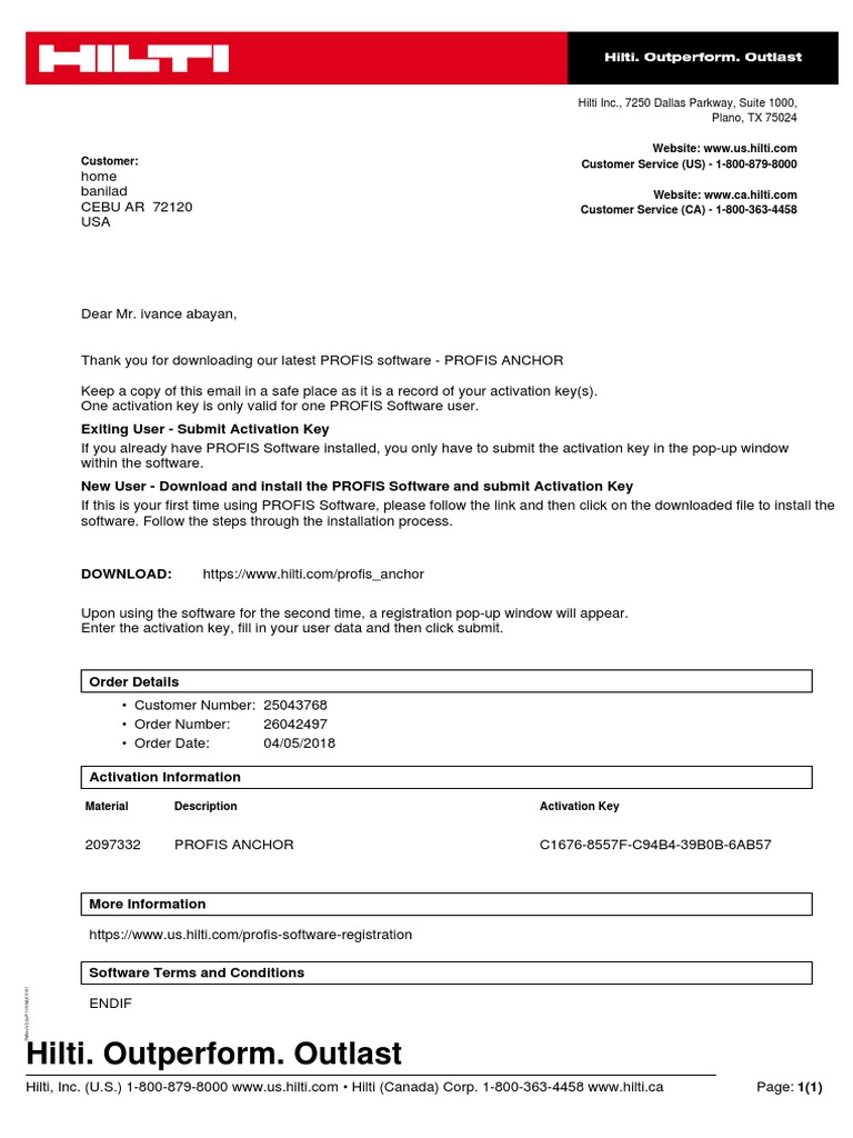 Hilti PROFIS Anchor Software Activation | PDF | Download | Information ...