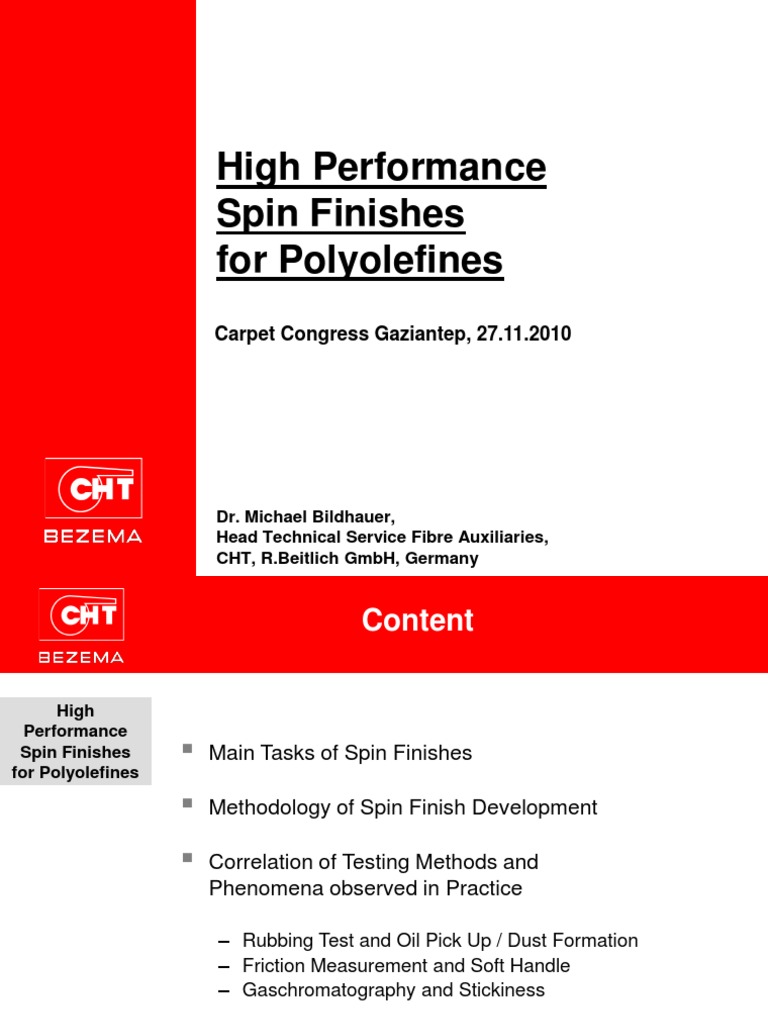 CHT Hydrophilic Hydrophobic Spin Finish | PDF | Yarn | Spinning (Textiles)