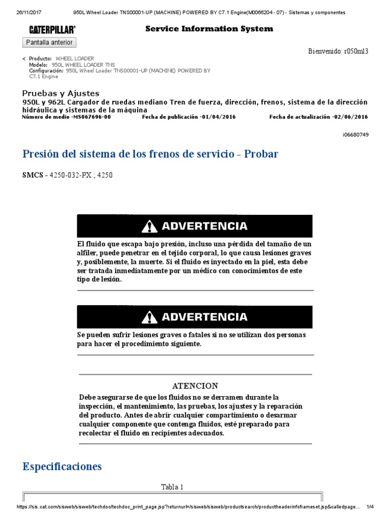 Prueba de Bomba de Freno 95L | PDF | Presión | Ingeniería mecánica
