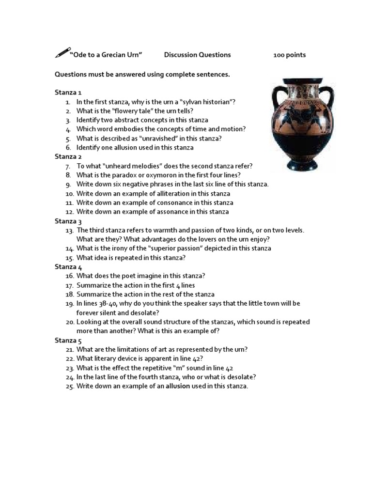 Ode To A Grecian Urn - Discussion - Questions - EC | PDF | Poetry ...