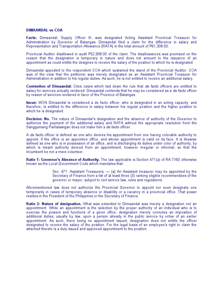 DIMAANDAL Vs COA | PDF | Governor | Public Sphere