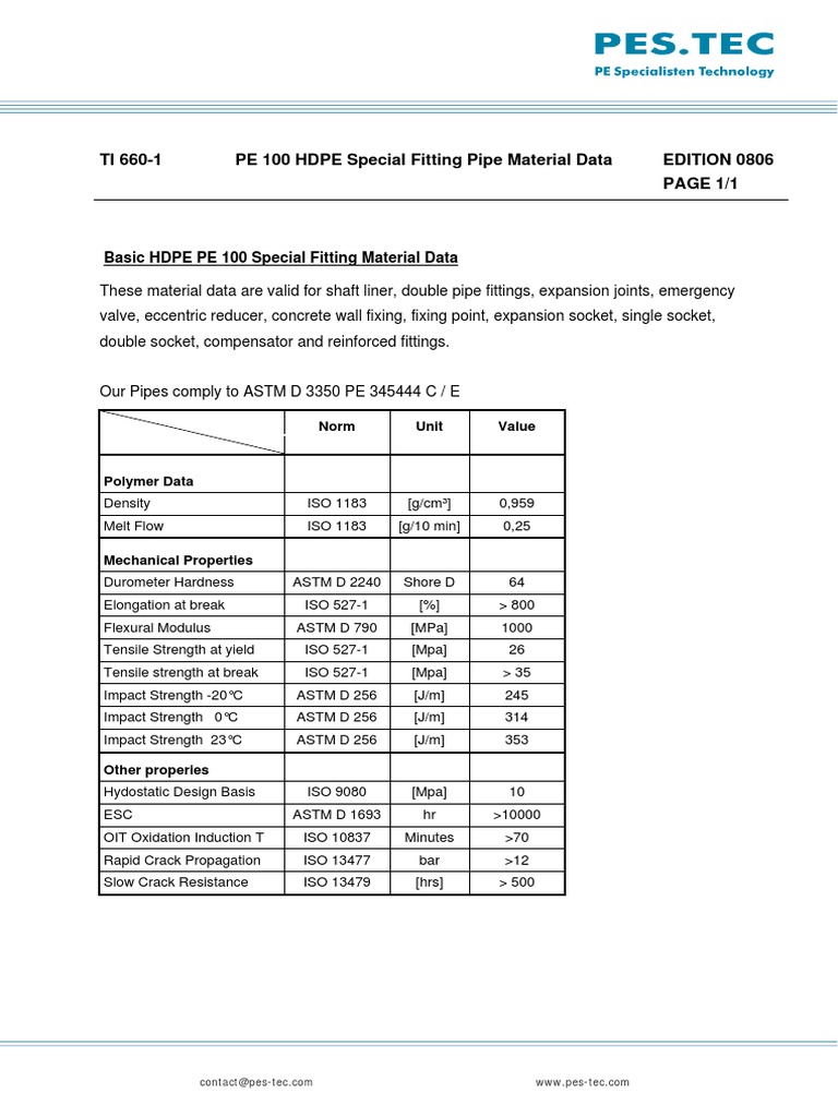 PE 100 HDPE Fitting Material Data | PDF | Chemical Product Engineering ...
