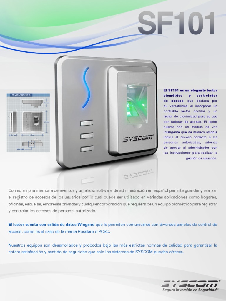 SF101 Syscom | PDF | Biometría | Hardware de la computadora
