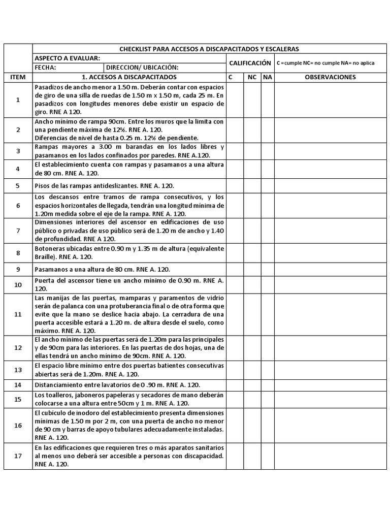 Checklist para Accesos A Discapacitados y Escaleras..... | PDF