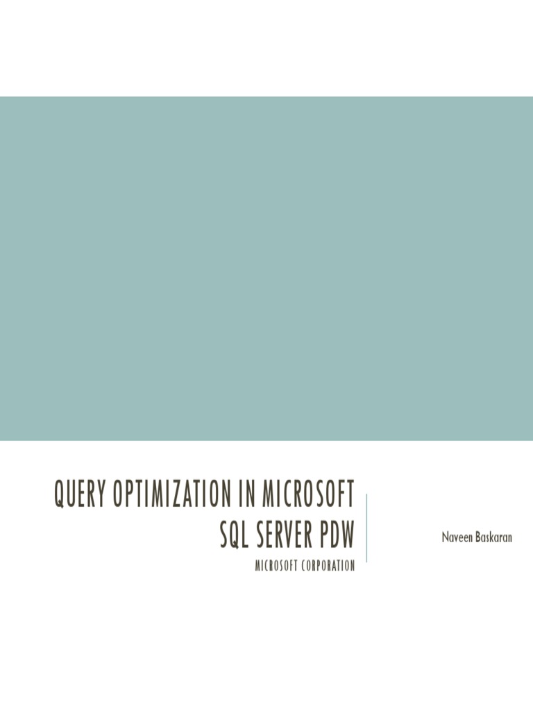 PDW Optimization Technique | PDF | Microsoft Sql Server | Databases