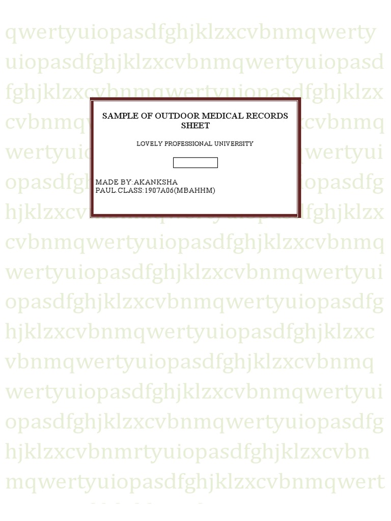Sample of Outdoor Medical Records Sheet | PDF | Medical Record | Patient
