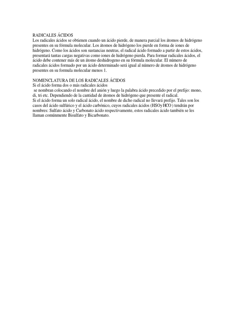 Nomenclatura de Radicales Ácidos | PDF