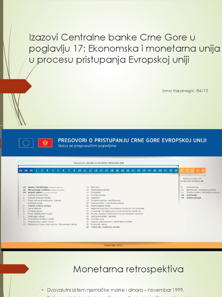 Izazovi Centralne Banke Crne Gore U Poglavlju 17: Ekonomska I Monetarna Unija U Procesu ...