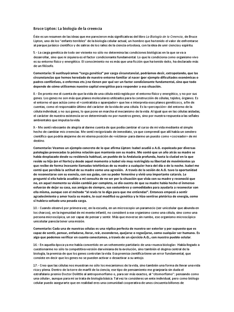 La Biología de la Creencia de Bruce Lipton | PDF | Vida | Biología