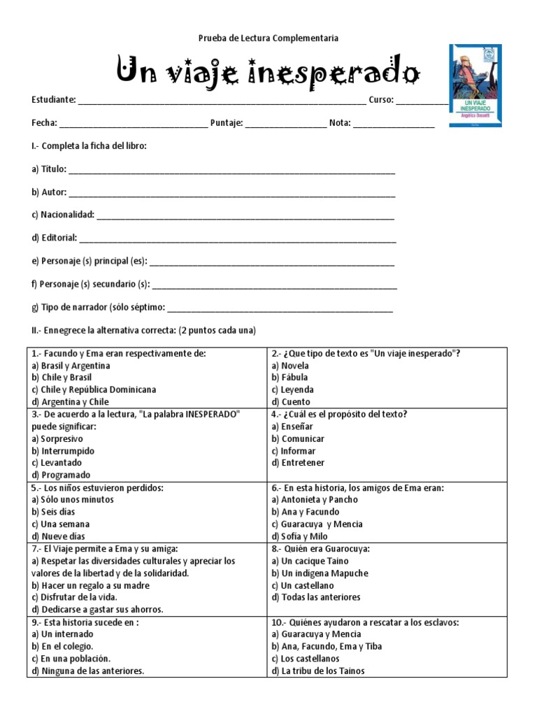 Prueba Lectura Complementaria Un Viaje Inesperado | PDF