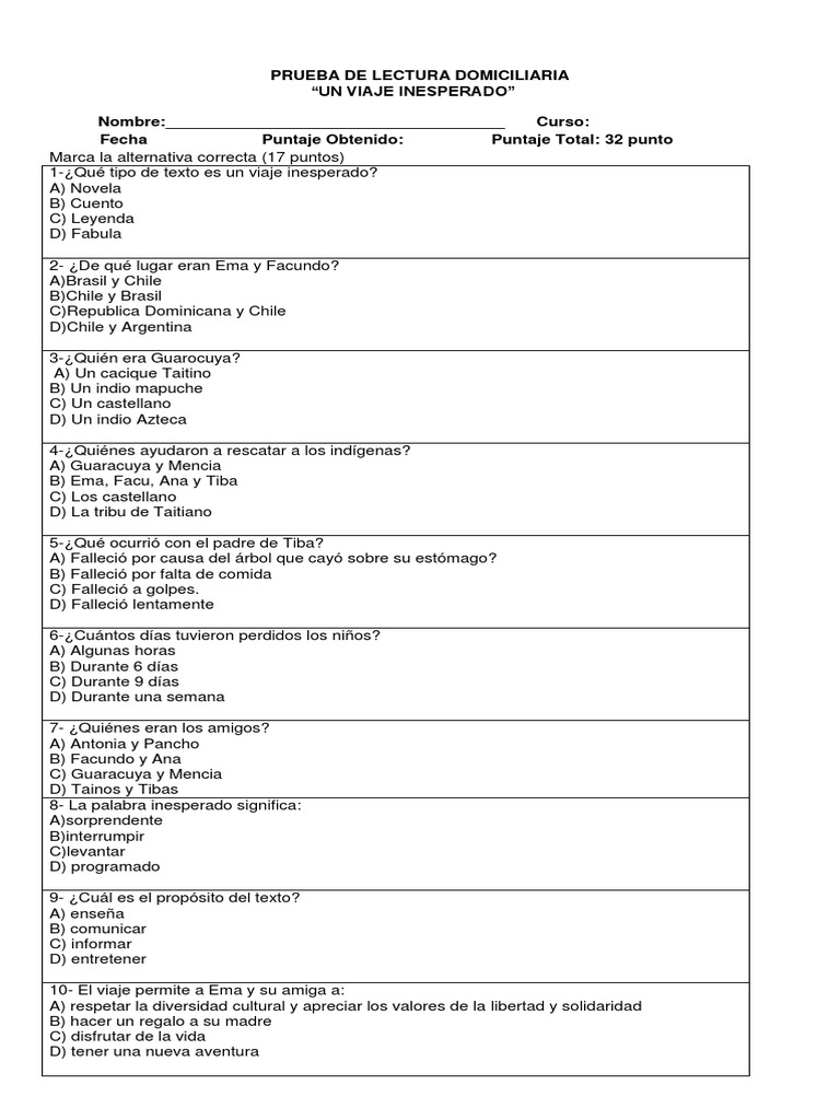 Prueba Un Viaje Inesperado | PDF