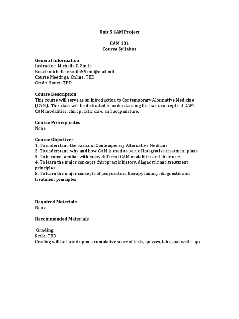 Unit 5 CAM Project CAM 101 Course Syllabus General Information | PDF