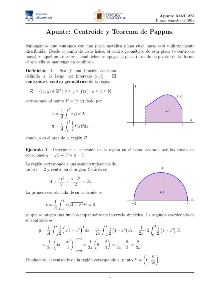 Apunte Centroide y Teorema de Pappus | PDF | Matemática Elemental | Cálculo