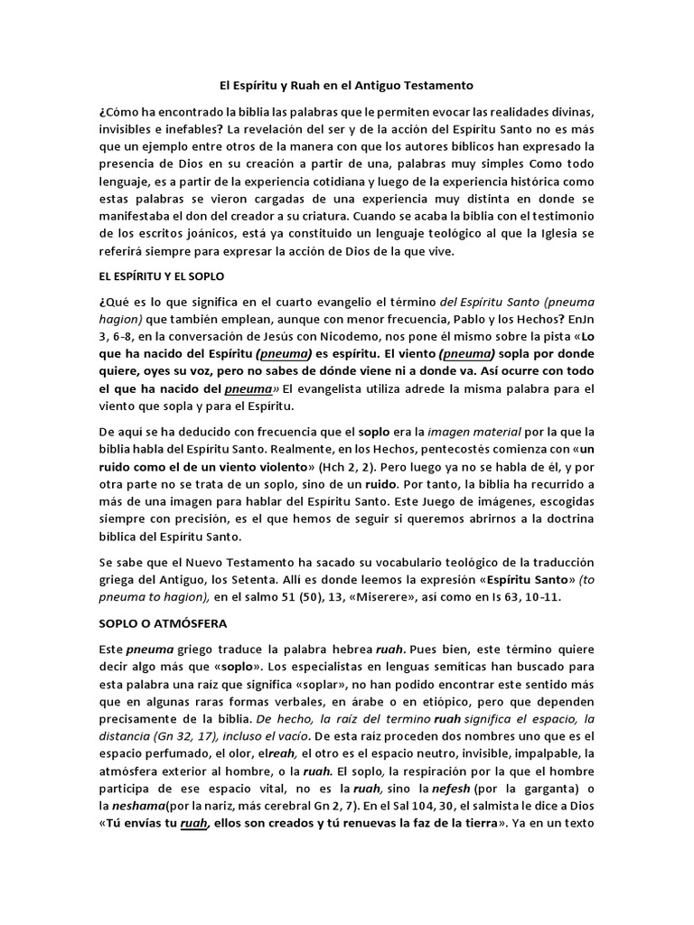 El Espíritu y Ruah en El Antiguo Testamento | PDF | espíritu Santo | Biblia