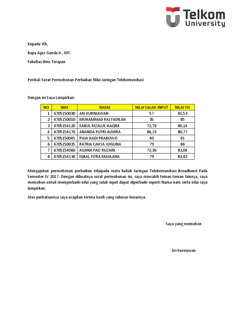 Surat Perbaikan Nilai | PDF