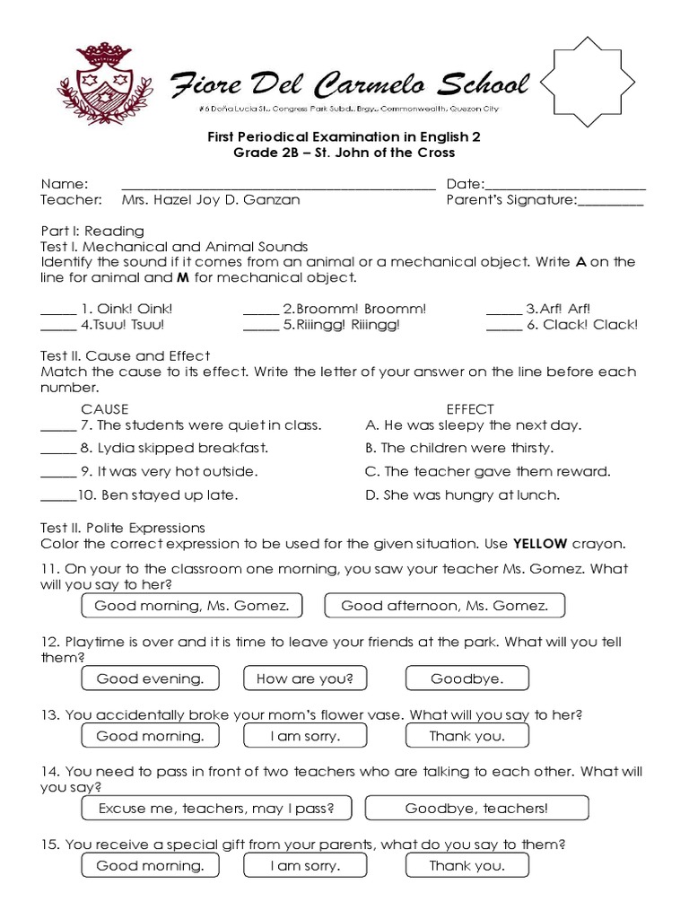 1st Periodical Examination in English 2