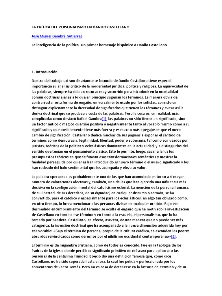 La Crítica Del Personalismo en Danilo Castellano | PDF | Estado ...
