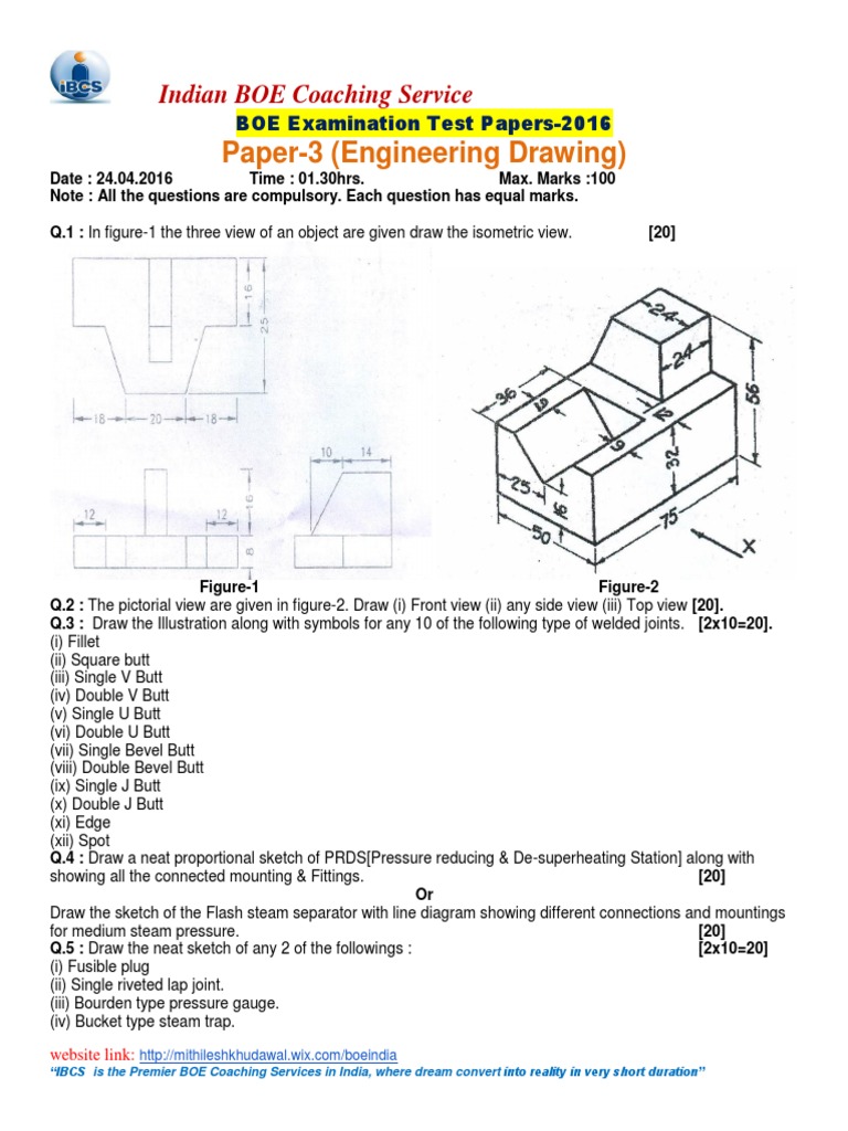 Paper-3 (Engineering Drawing) : Indian BOE Coaching Service | PDF ...